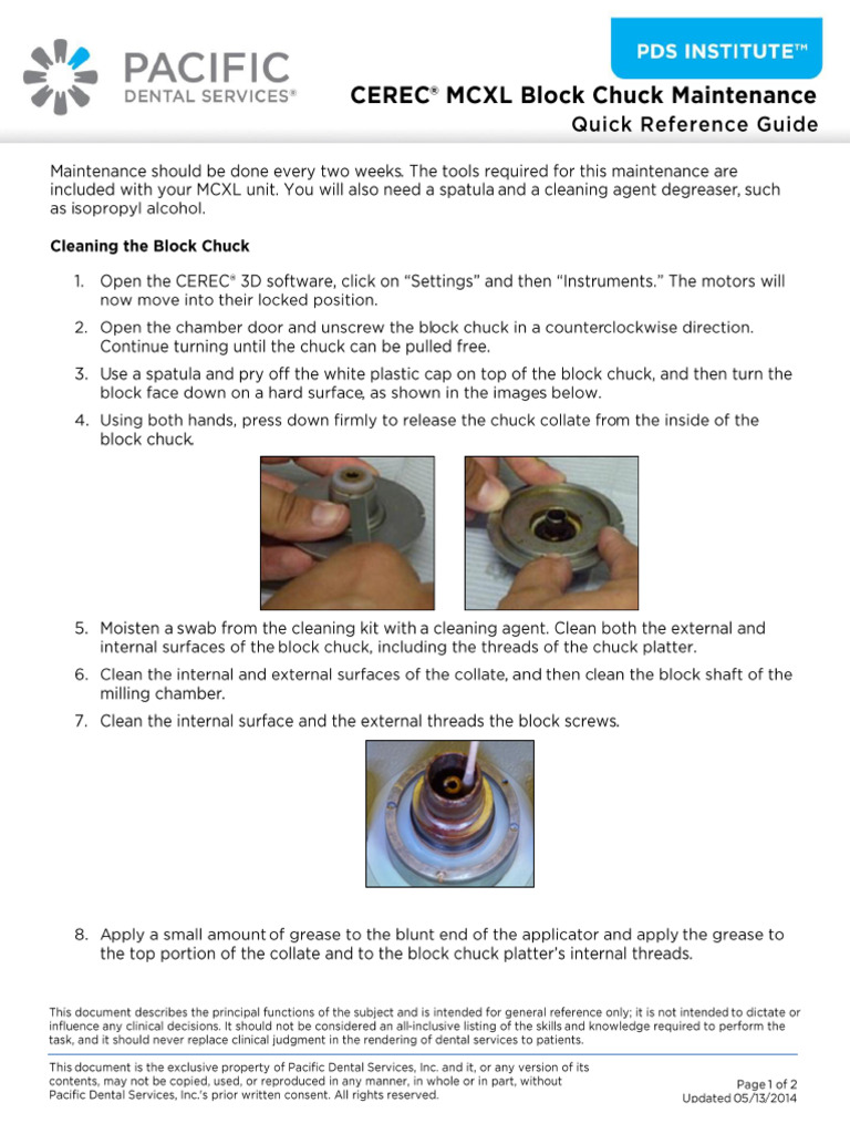 Cerec MCXL Block Chuck Maintenance | PDF