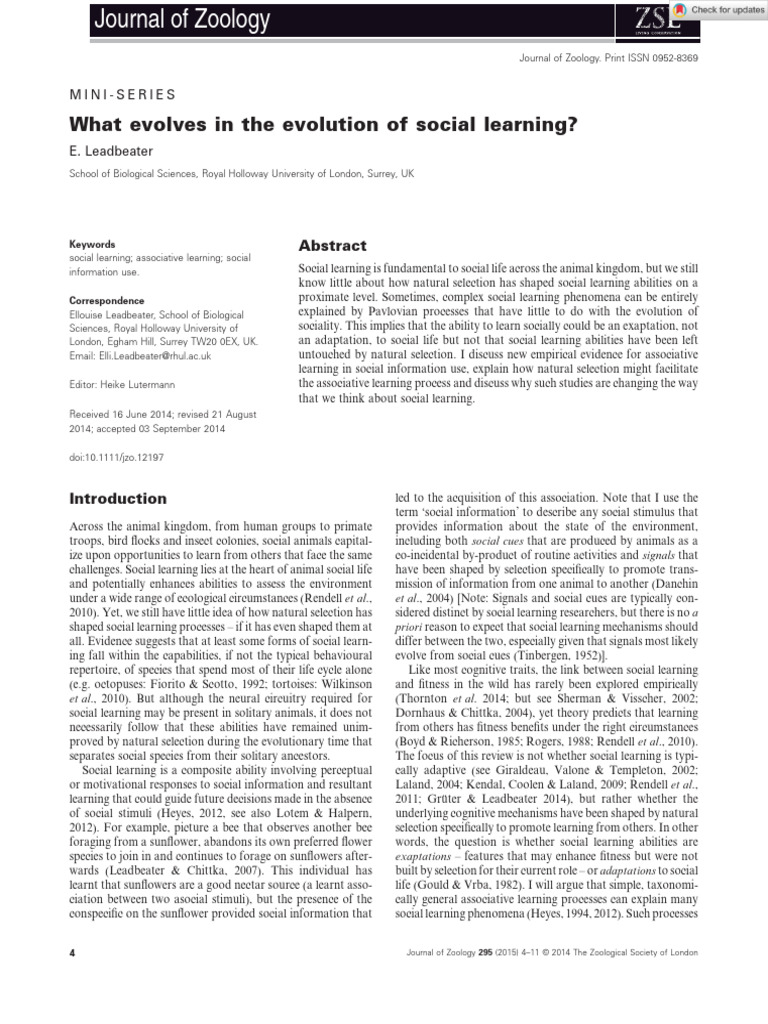 Journal of Zoology - 2015 - Leadbeater - What Evolves in The Evolution ...