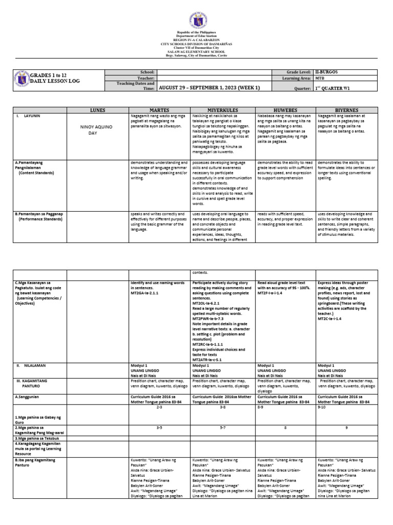 DLL MTB-2 Q1 W1 | PDF