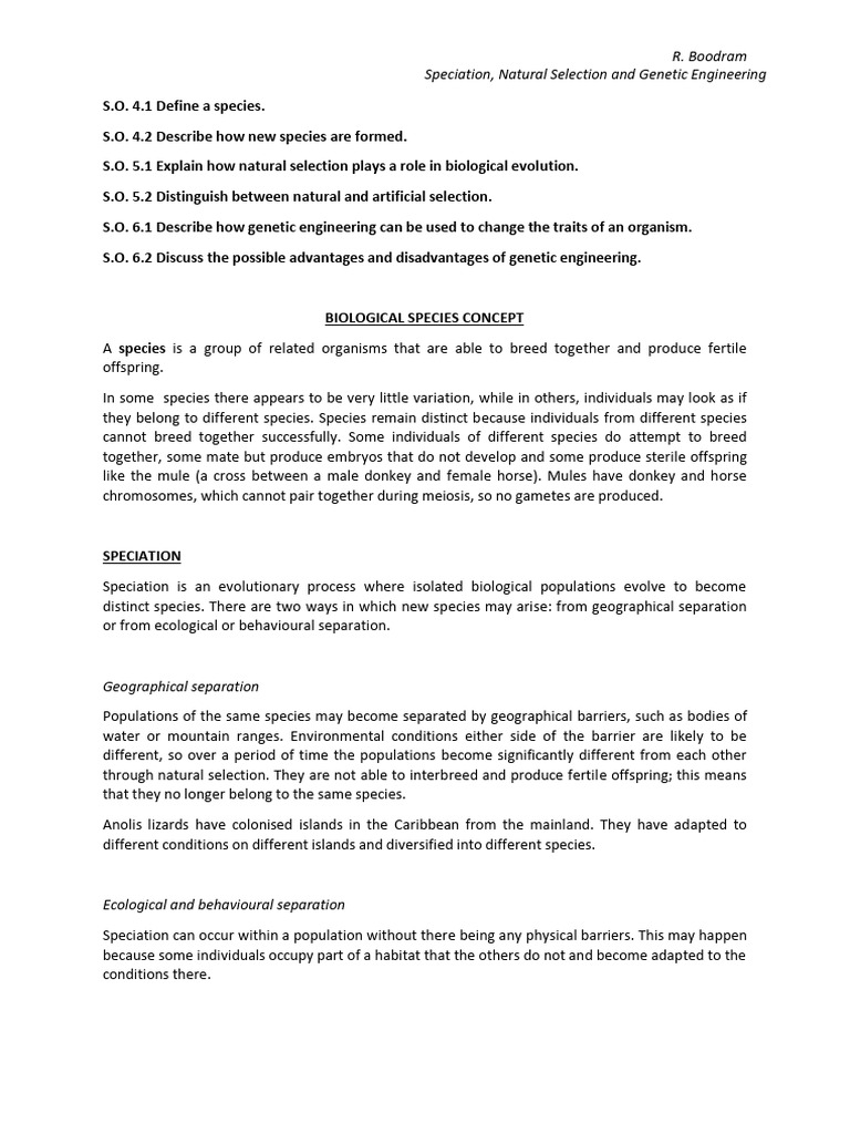 Speciation and Natural Selection Explained | PDF | Natural Selection ...