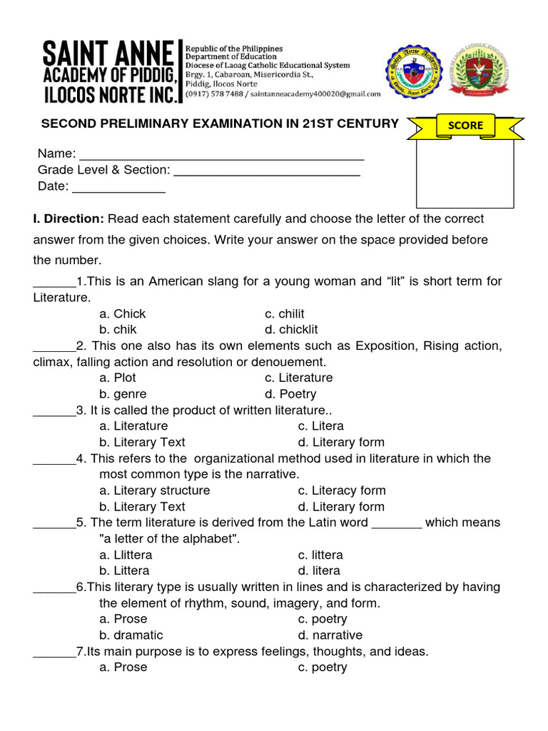 2ND Preliminary Exam | PDF | Poetry | Narrative