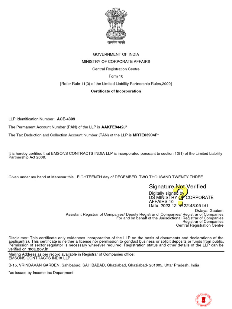 Incorporation Emsons | PDF | Limited Liability Partnership | Payments
