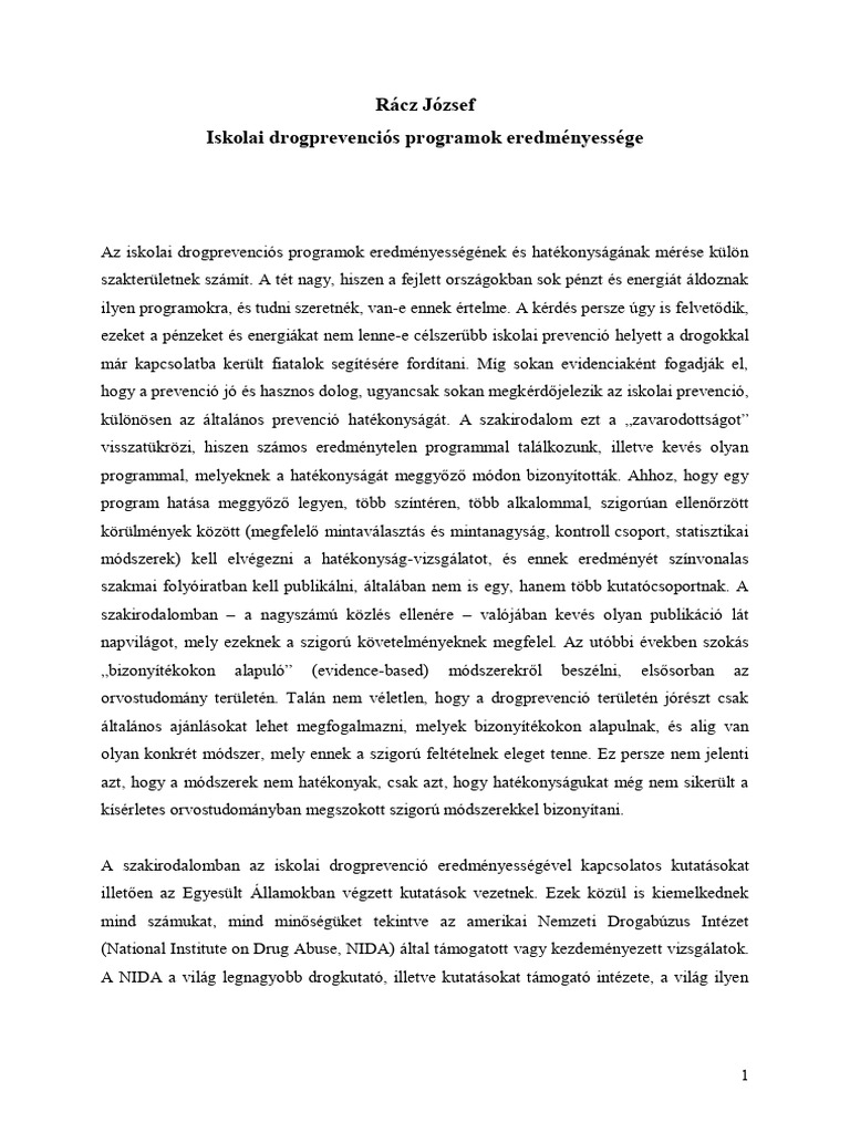 DR - Racz Jozsef - Iskolai Drogprevencios Programok Eredmenyessege | PDF