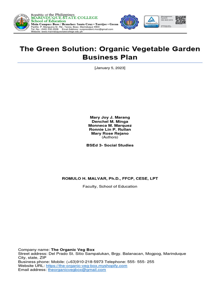 Organic Vegetable Garden Business Plan | PDF | Agriculture | Organic ...