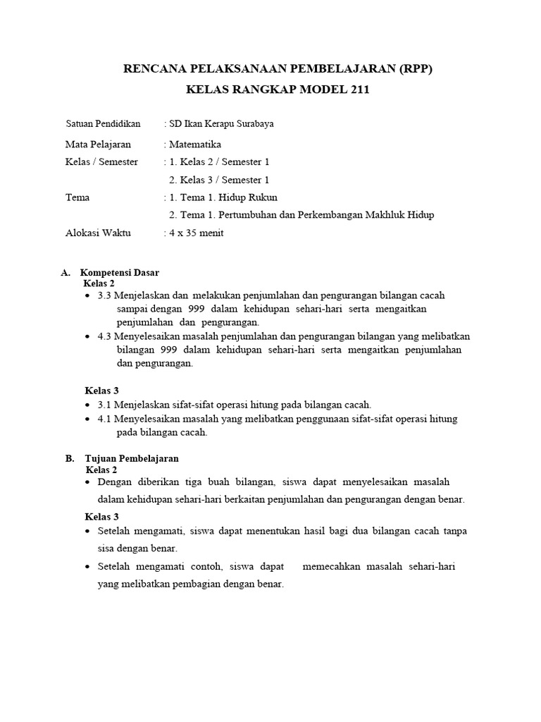 RPP PKR MTK Kelas 2 Dan 3 Umar | PDF