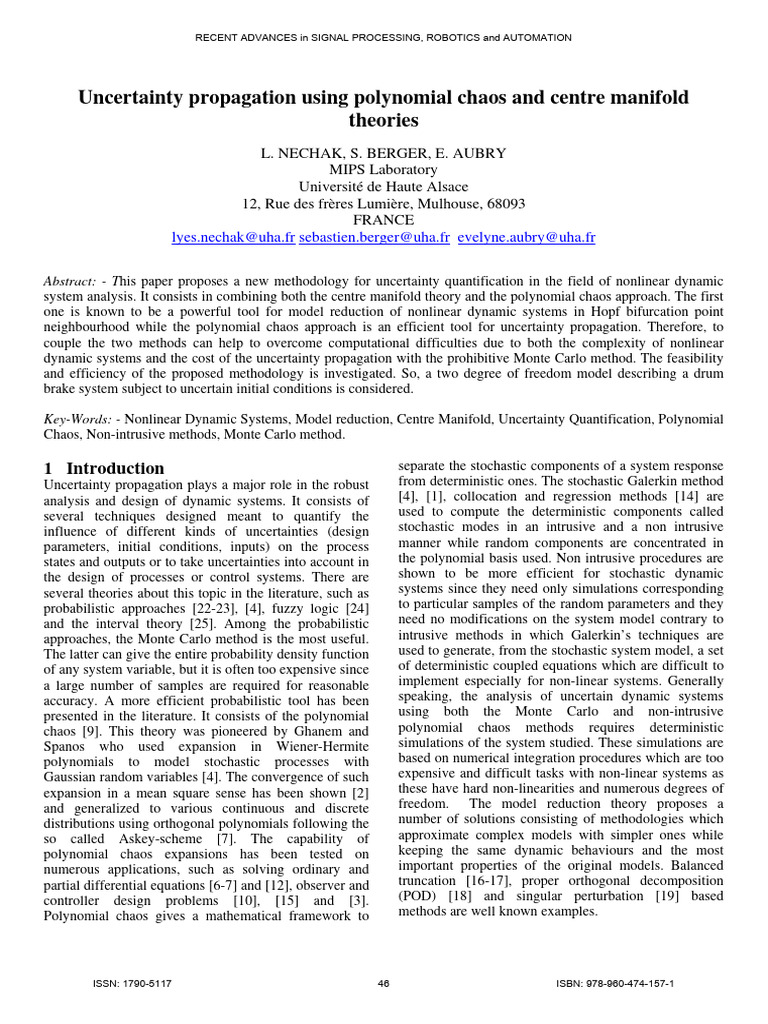 Uncertainty Propagation Using Polynomial Chaos and Centre Manifold Theories | PDF | Applied ...