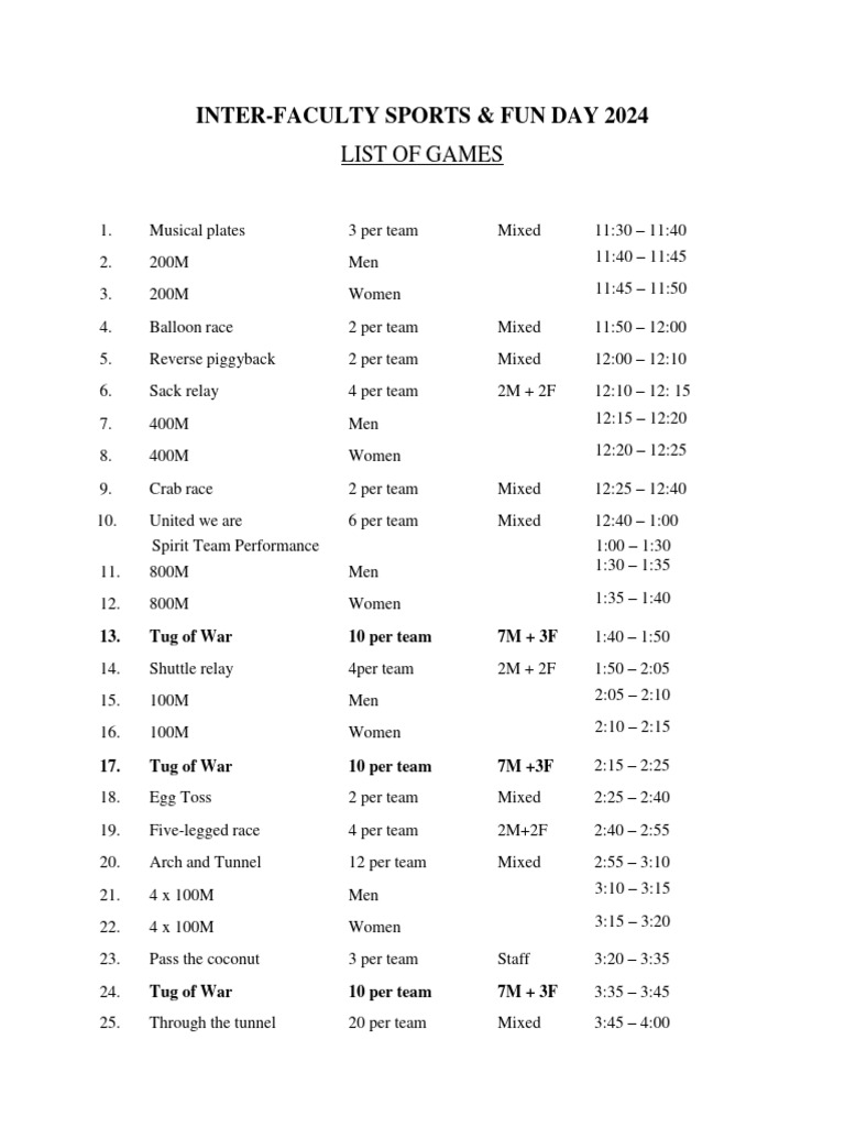 Team Games for Sports Day 2024 | PDF | Sports