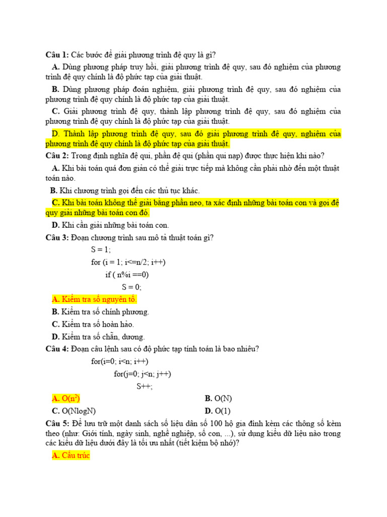 Trac Nghiem CTDL> | PDF