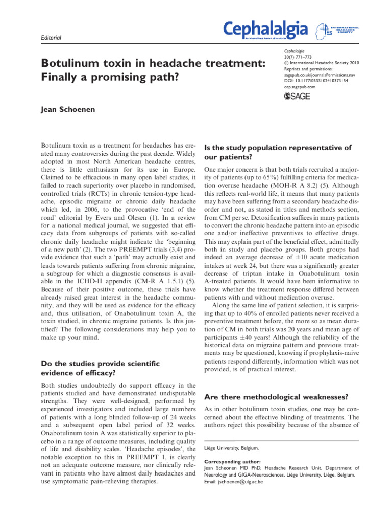 Botulinum Toxin in Headache Treatment - Finally A Promising Path ...