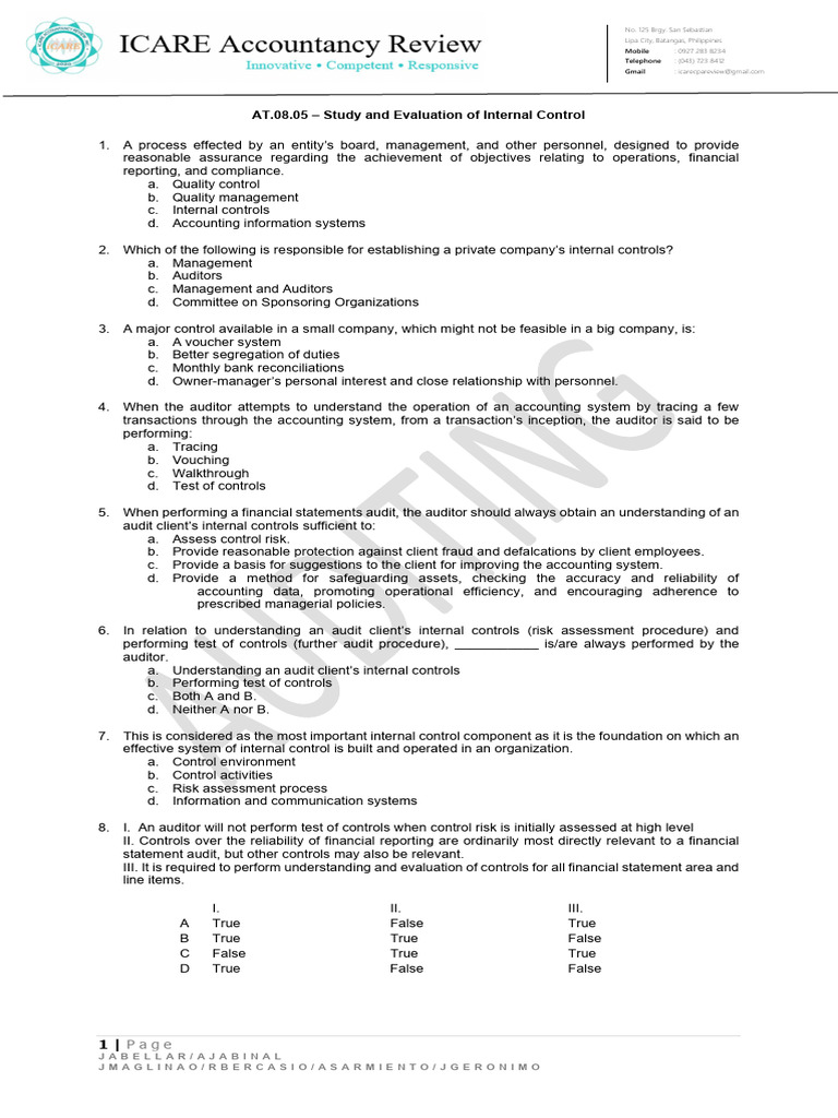 Study and Evaluation of Internal Control | PDF | Internal Control | Audit