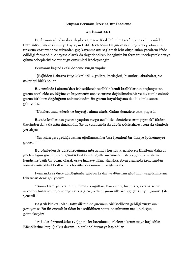 Telipinu Fermani Uzerine Bir Inceleme | PDF