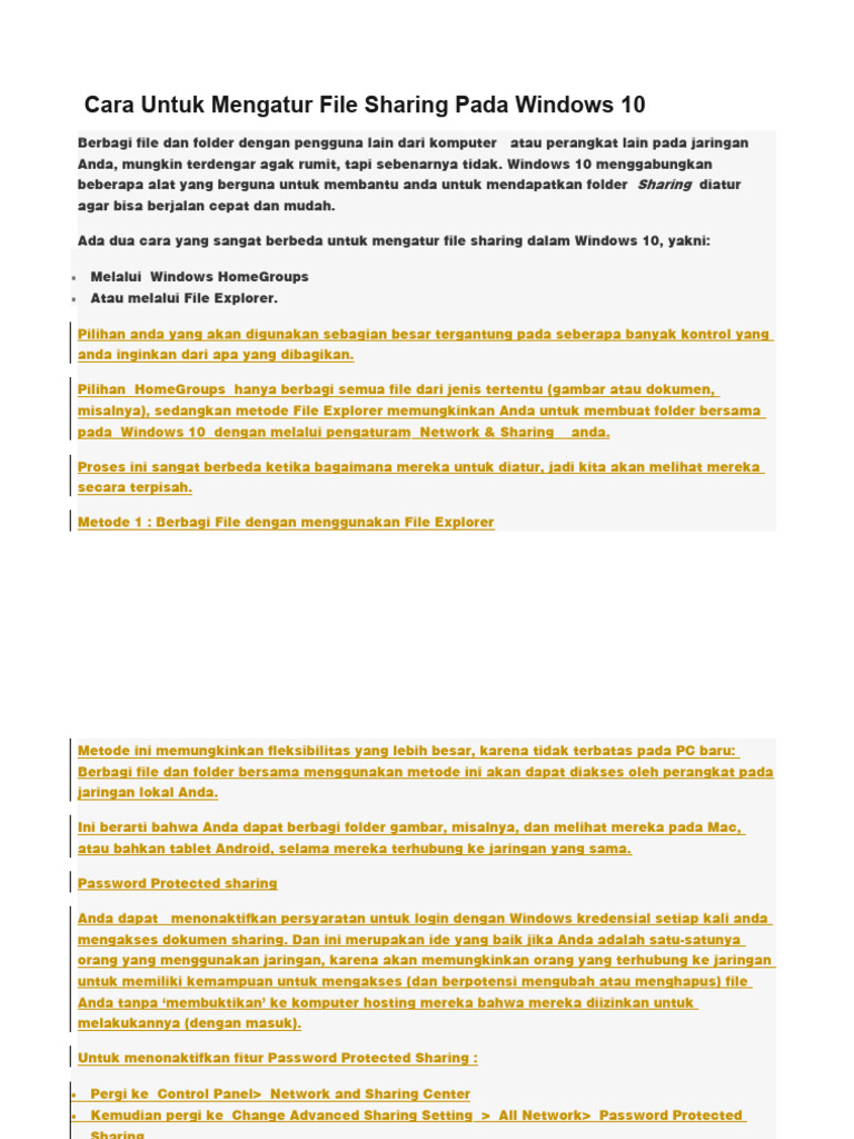 Cara Untuk Mengatur File Sharing Pada Windows 10 | PDF