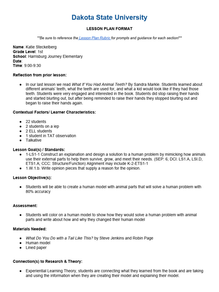 1st Grade Animal Traits Lesson Plan | PDF | Zoology