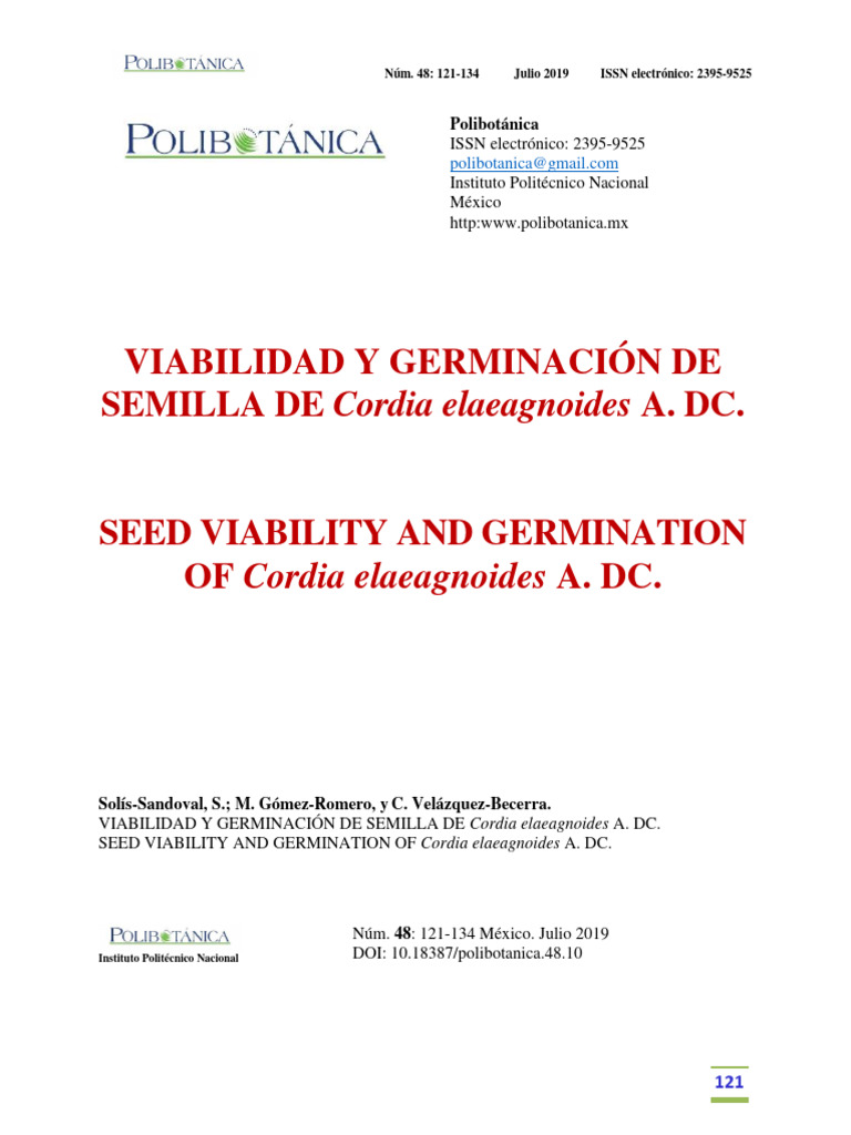 Viabilidad Y Germinación de SEMILLA DE Cordia Elaeagnoides A. DC | PDF ...