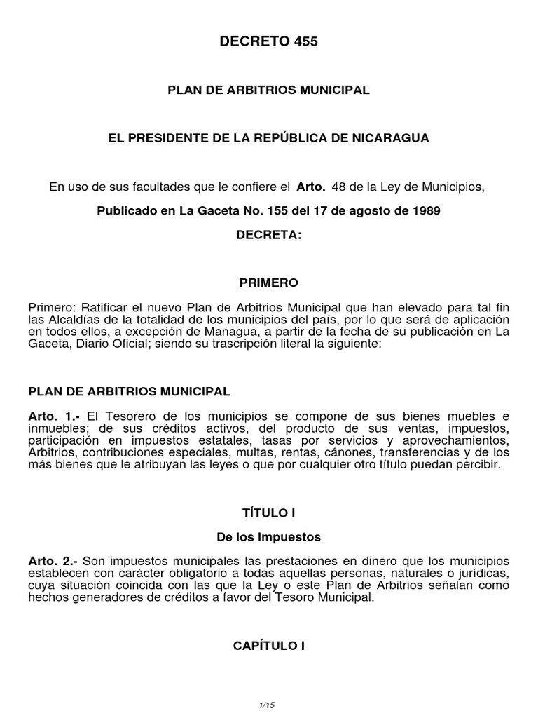 Plan de Arbitrios Municipal Vigente (Agosto 1989) | PDF | Impuestos | Multa (pena)
