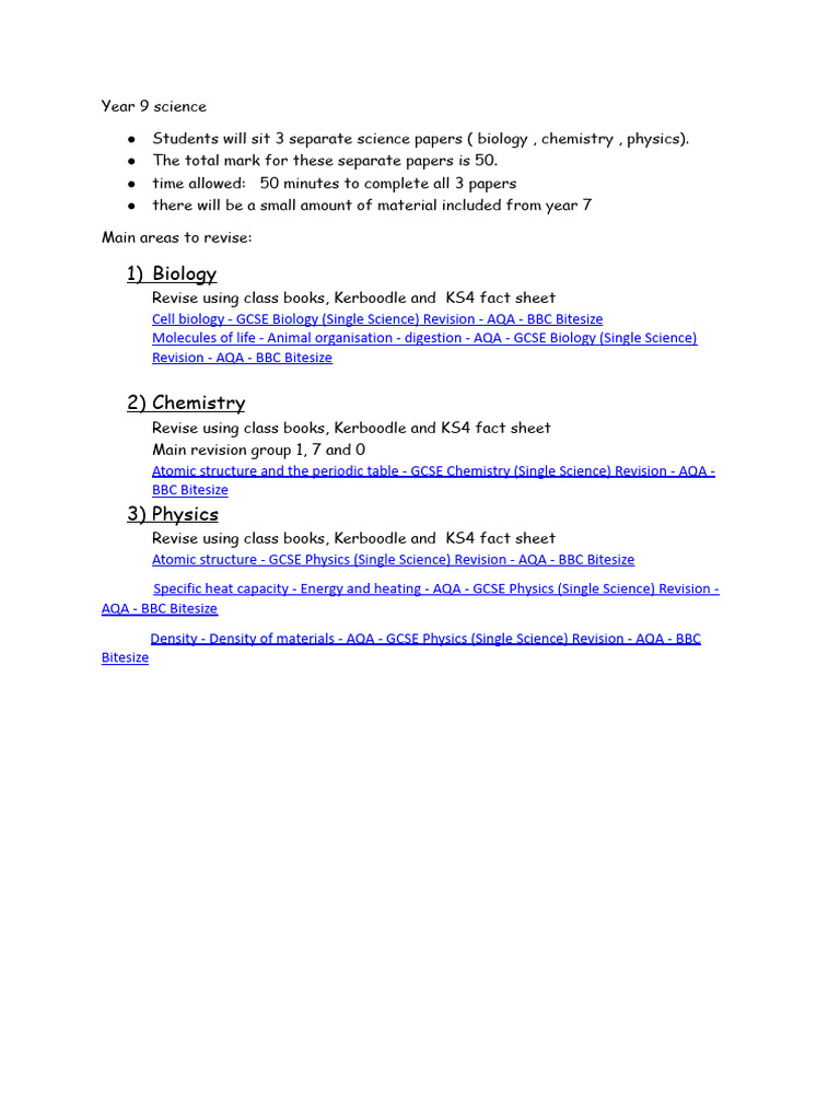 Year 9 Science Revision Guide June | PDF