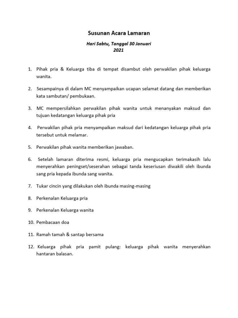 Susunan Acara Lamaran Tunangan | PDF