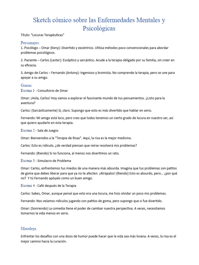 Sketch Cómico Sobre Las Enfermedades Mentales y Psicológicas | PDF