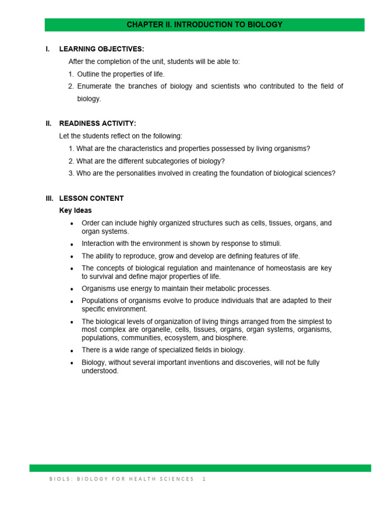 M2 Introduction To Biology | PDF | Biology | Life