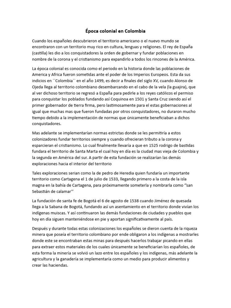 Época Colonial en Colombia | PDF | Monarquía absoluta | Colonialismo