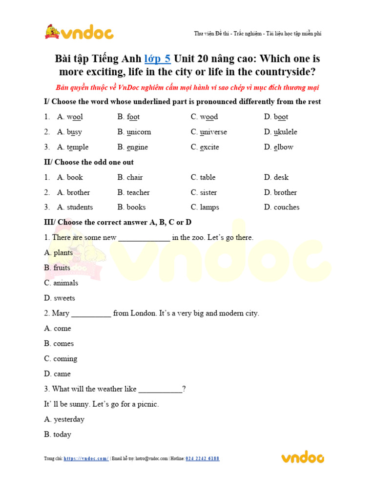 Bai Tap Tieng Anh Lop 5 Unit 20 Nang Cao Which One Is More Exciting Life in The City or Life in ...