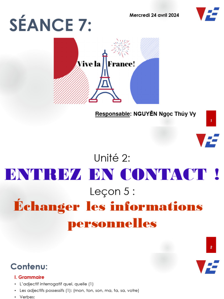 Séance 7 - Unité 2 - Lecon 5 - HV | PDF | Nombre grammatical | Genre ...