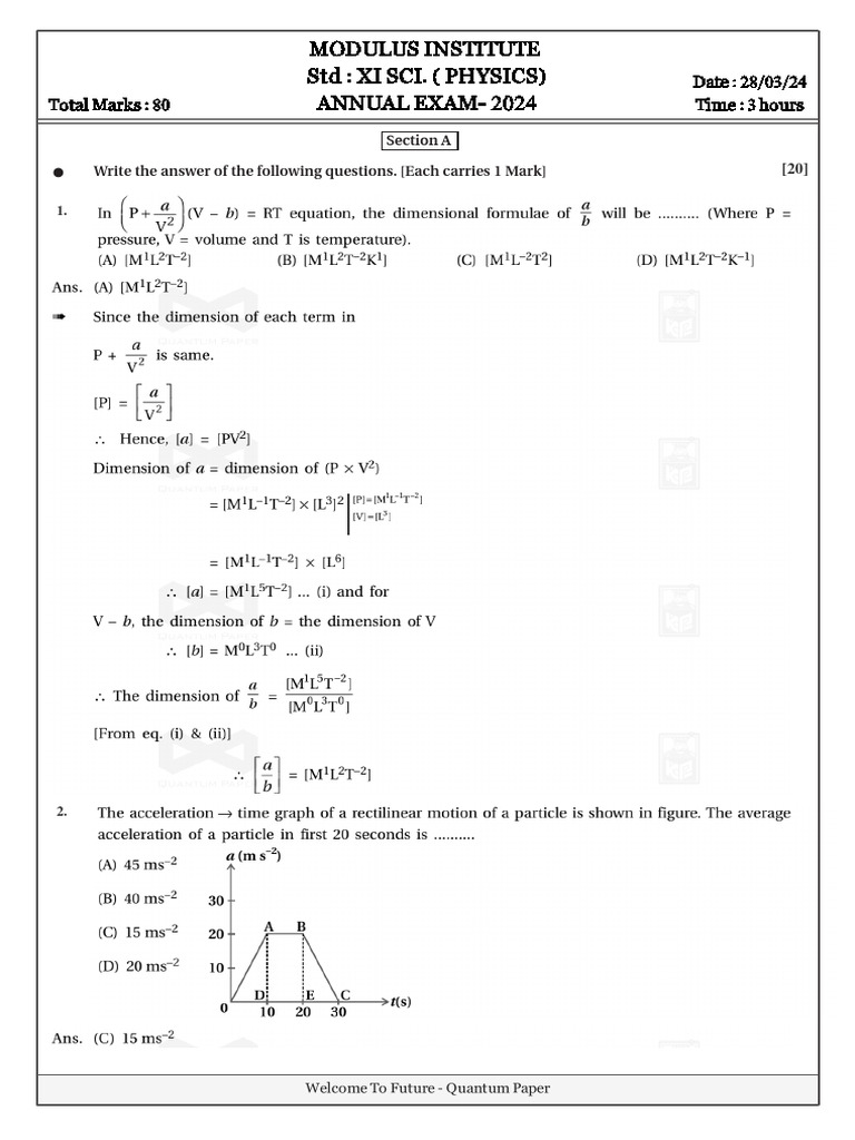 ANNUALEXAM 2024 - D28 Mar 2024 | PDF | Physics