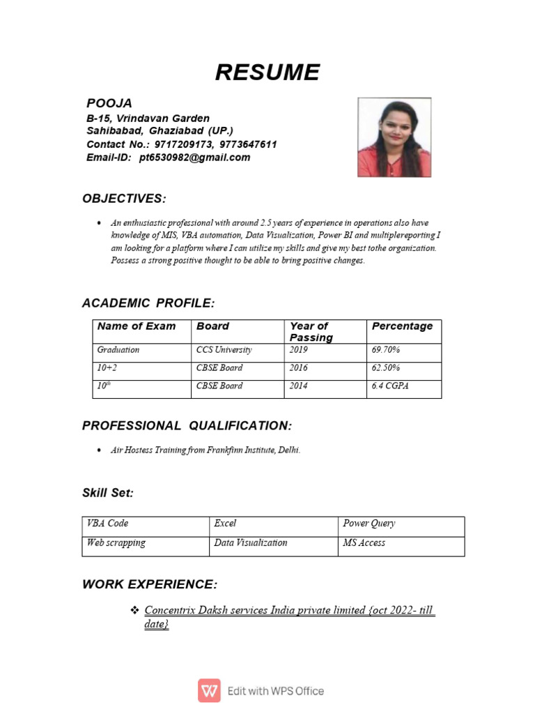 Pooja Resume | PDF | Microsoft Excel | Computing