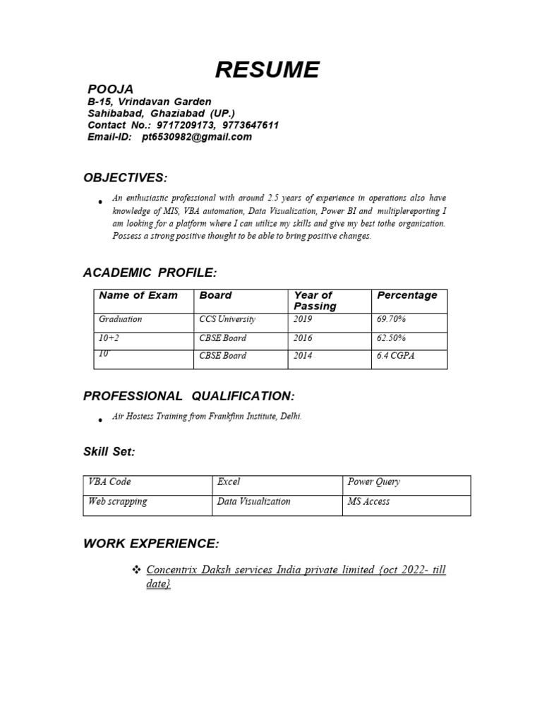 Resume: Pooja | PDF | Microsoft Access | Computing