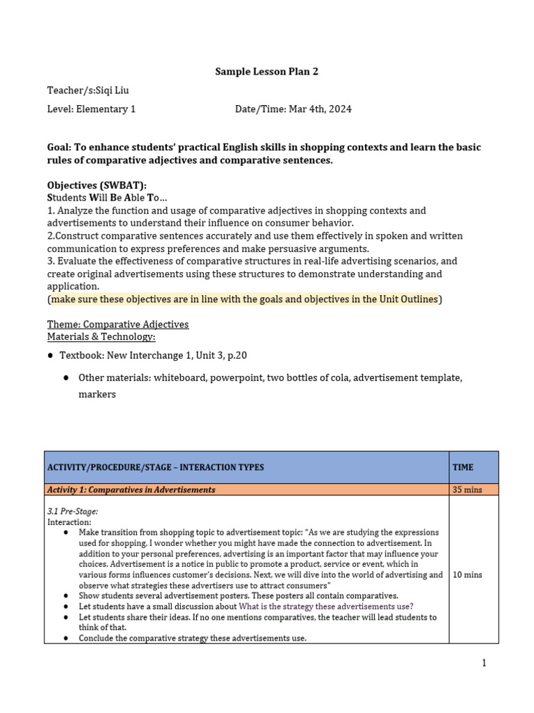 Sample Lesson Plan 2 | PDF | Advertising | Lesson Plan
