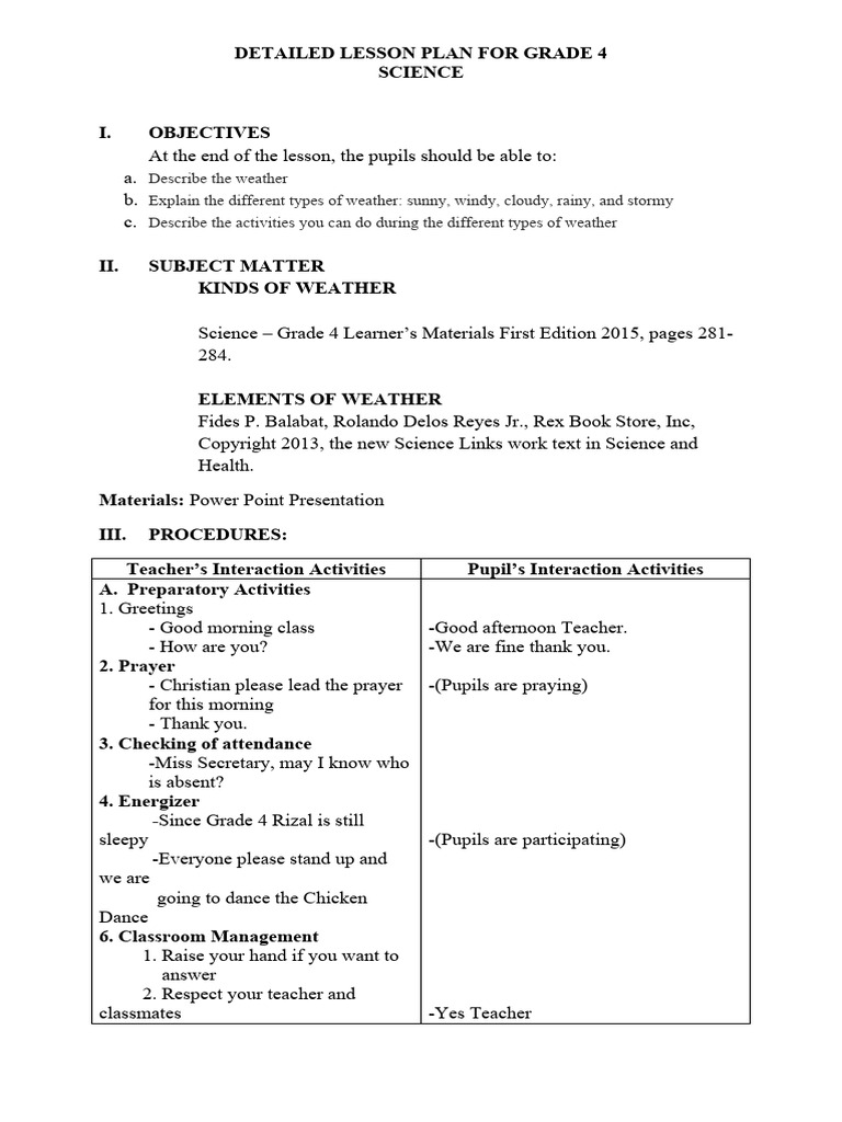 DETAILED LESSON PLAN FOR GRADE 4a k12 | PDF | Cloud | Sky