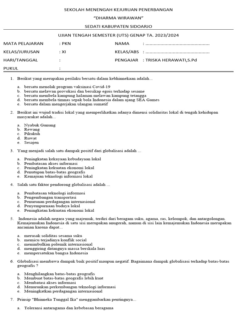 KISI UTS PPKN 11 Genap | PDF