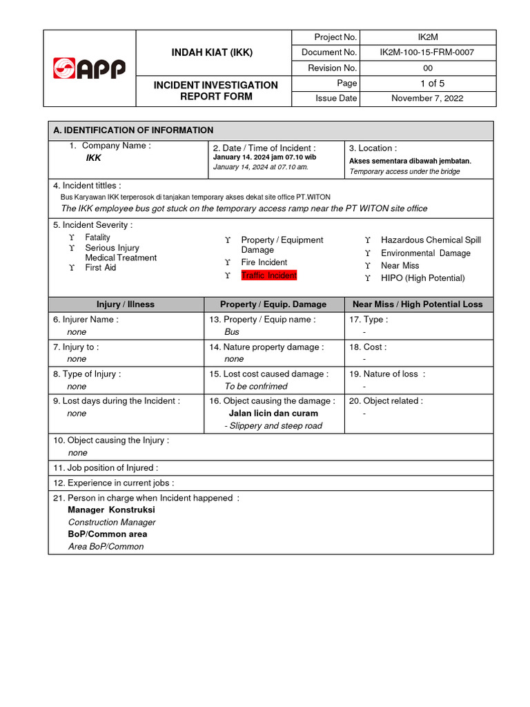 Incident Investigation Report Bus Slippery 14 Januari 2024 (REV.1 ...