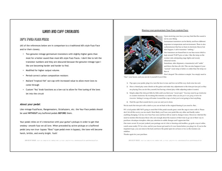 Wren and Cuff Your Face 60's Manual | PDF | Transistor | Music Technology