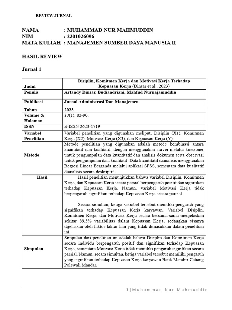 Muhammad Nur Mahmuddin - 2201026096 - MSDM II | PDF