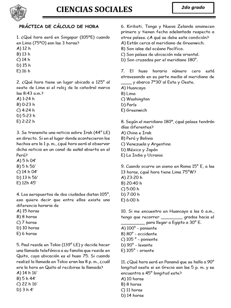 Práctica Eda 02 S2 Cálculo de Hora | Descargar gratis PDF | Geografía