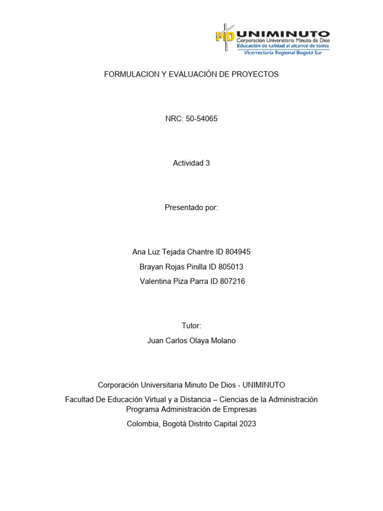 Actividad 3 Formulacion Proyec. | PDF | Cliente | Bogotá