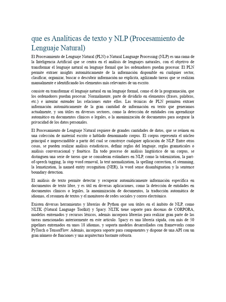 Introducción a NLP y Analíticas de Texto | PDF | Inteligencia artificial | Inteligencia (IA) y ...