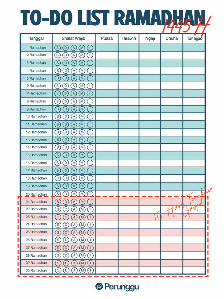 To Do List Ramadhan - Perunggu - 1445H | PDF