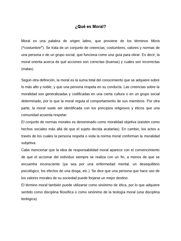 Definición de Moral y Valores | PDF | Moralidad | Educación en artes ...
