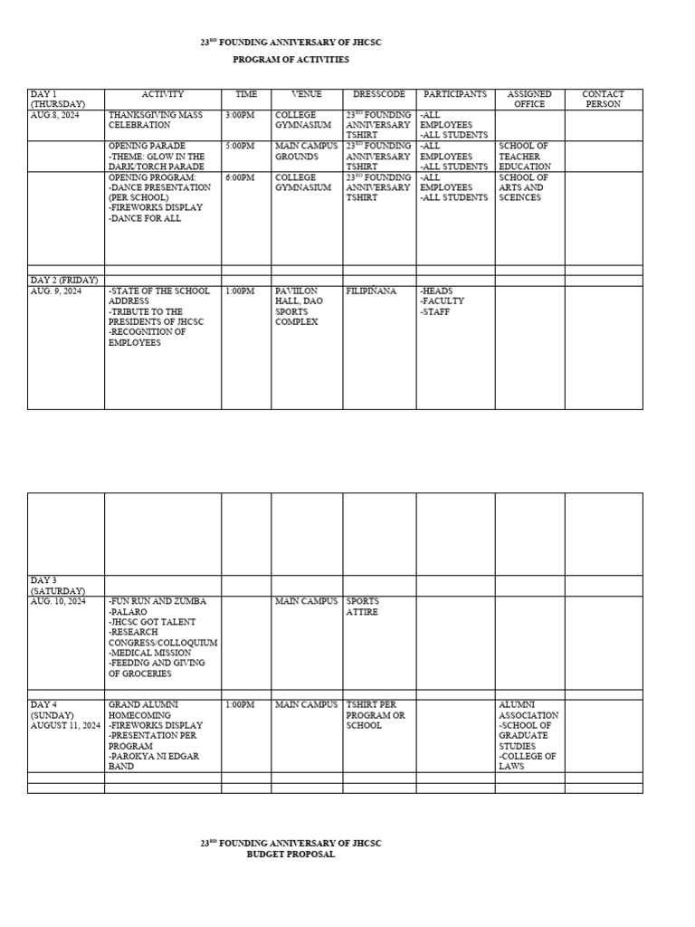 Program of Activities | PDF | Entertainment Events