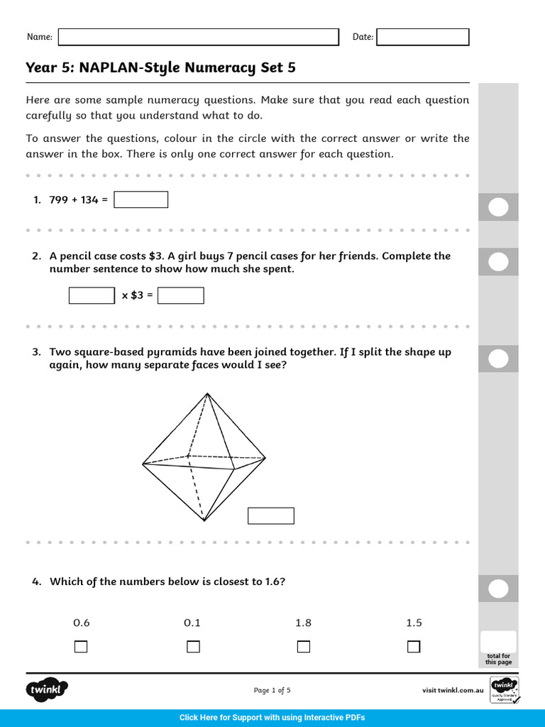 Au N 1665278543 Year 5 Naplan Style Interactive PDF Numeracy Example ...