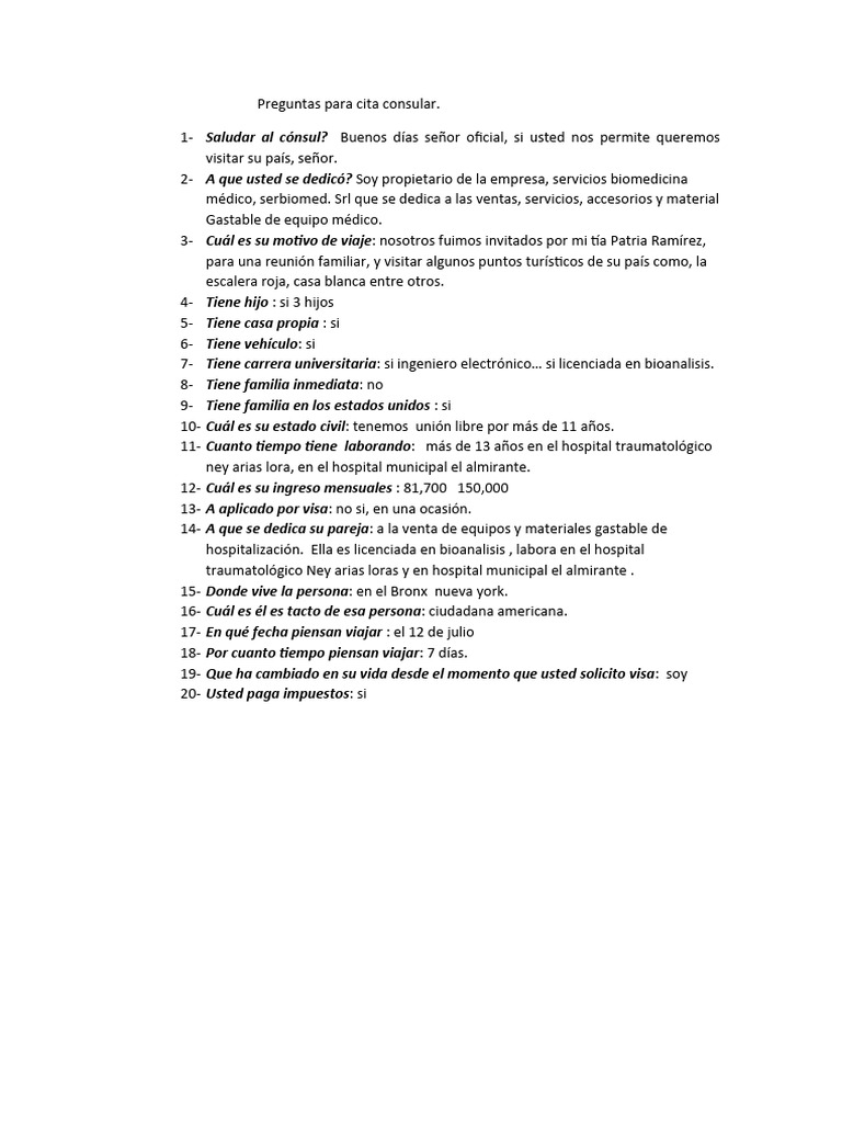 Preguntas para Cita Consular | PDF