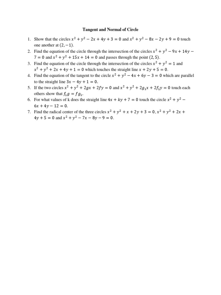 Tangent and Normal of Circle | PDF