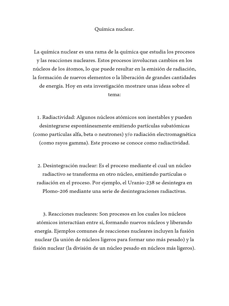 Química Nuclear: Procesos y Aplicaciones | PDF