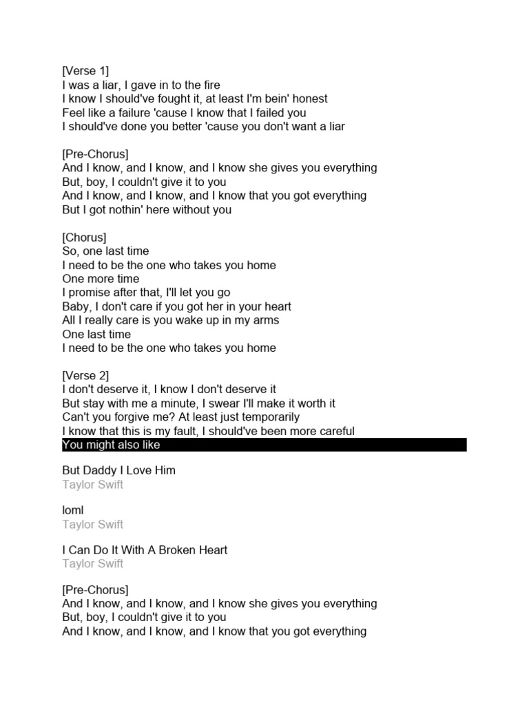 One Last Time Lyrics | PDF