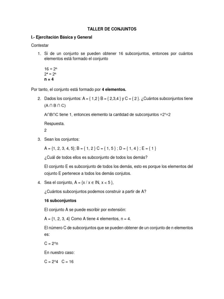 Taller de Conjuntos 2 | PDF | Matemáticas | Conceptos matemáticos