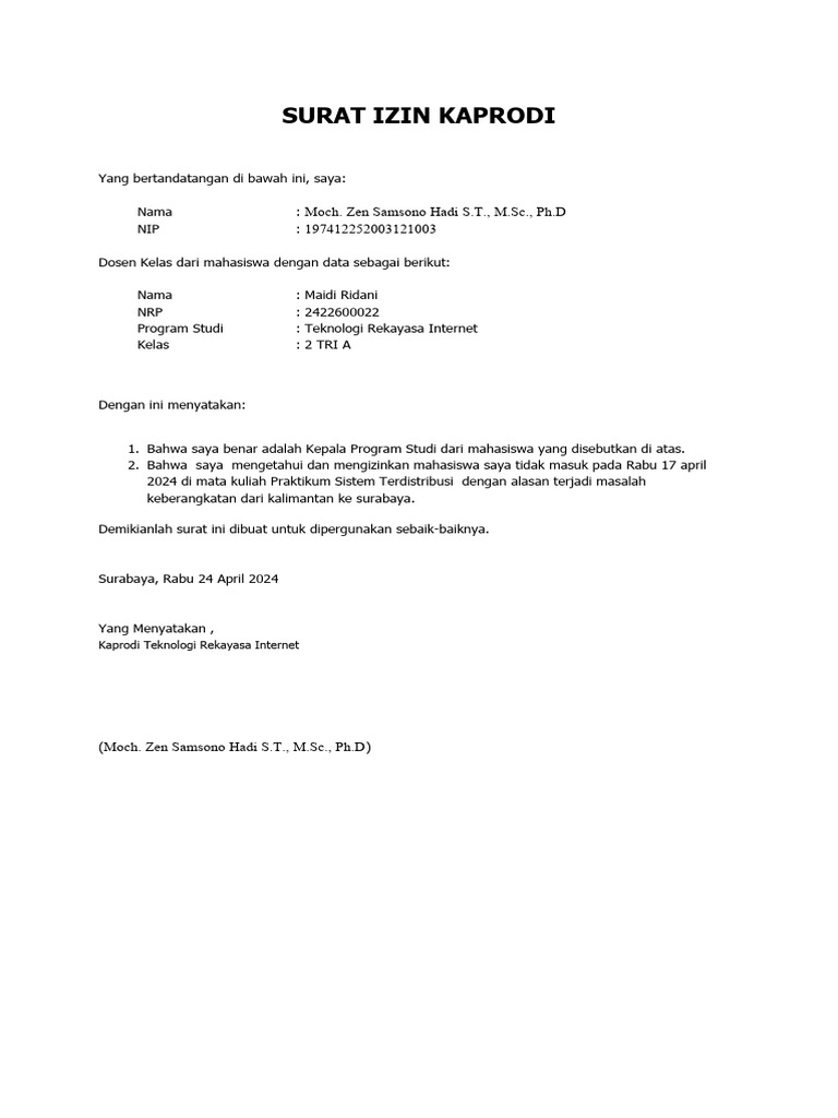 Surat Izin Kaprodi | PDF