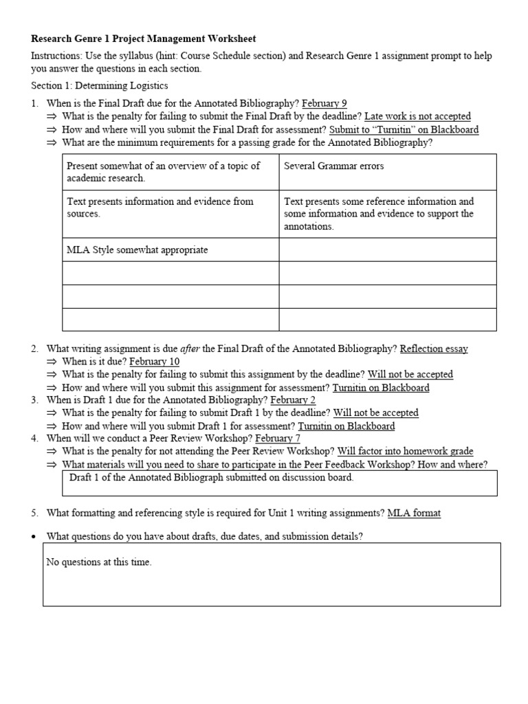 Research Genre 1 Project Worksheet 1302 | PDF | Turnitin | Bibliography