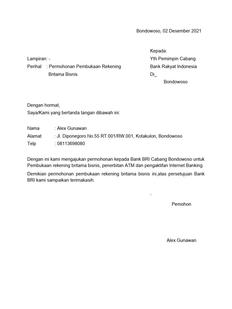 Permohonan Pembukaan Britama | PDF